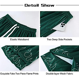 BOOMLEMON Men's Basketball Shorts Gym Workout Athletic Running Shorts Mesh Graphic Print Casual Short Pants(Blue L)