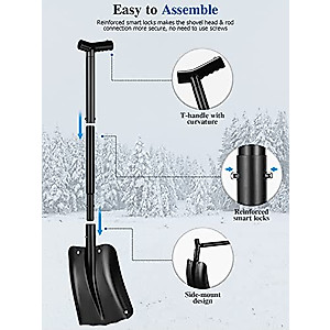 Pawsdot Snow Shovel, 36.2" Retractable Large Capacity Snow Shovel 3 Piece Aluminum Lightweight Portable Metal Snow Shovel for Car Driveway Trunk Camping Garden Beach Snow Removal, Black