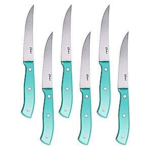Oster Evansville 14 Piece Cutlery Set, Stainless Steel with Turquoise Handles -