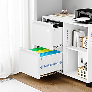 LISSIMO Metal File Cabinet,Lockable Lateral Filing Cabinet for Letter/A4 Size Files,Rolling Printer Stand with Adjustable Shelf & Lockable Wheelss for Home Office(White)