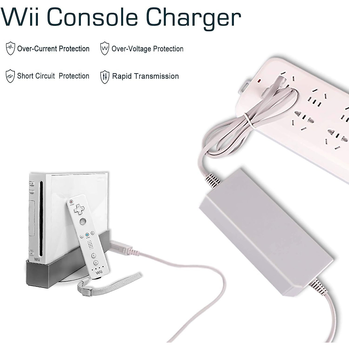 Console Charger for Wii, AC Wall Power Adapter Supply Cable Cord for Nintendo Wii (Not for Nintendo Wii U)