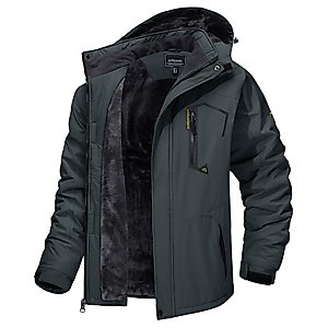 TACVASEN Rain Coat Mens Winter Warm Jacket Fleece Waterproof Jakcet Ski Snow Coats for Men Insulated Softshell Jacket
