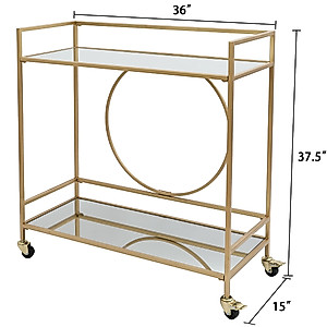 RiteSune Gold Mirror Rolling Serving Bar Cart on Lockable Wheels, Wine Drink Liquor Cart Stand for Home Kitchen Storage, Living Room, Club Party, Christmas, New Year