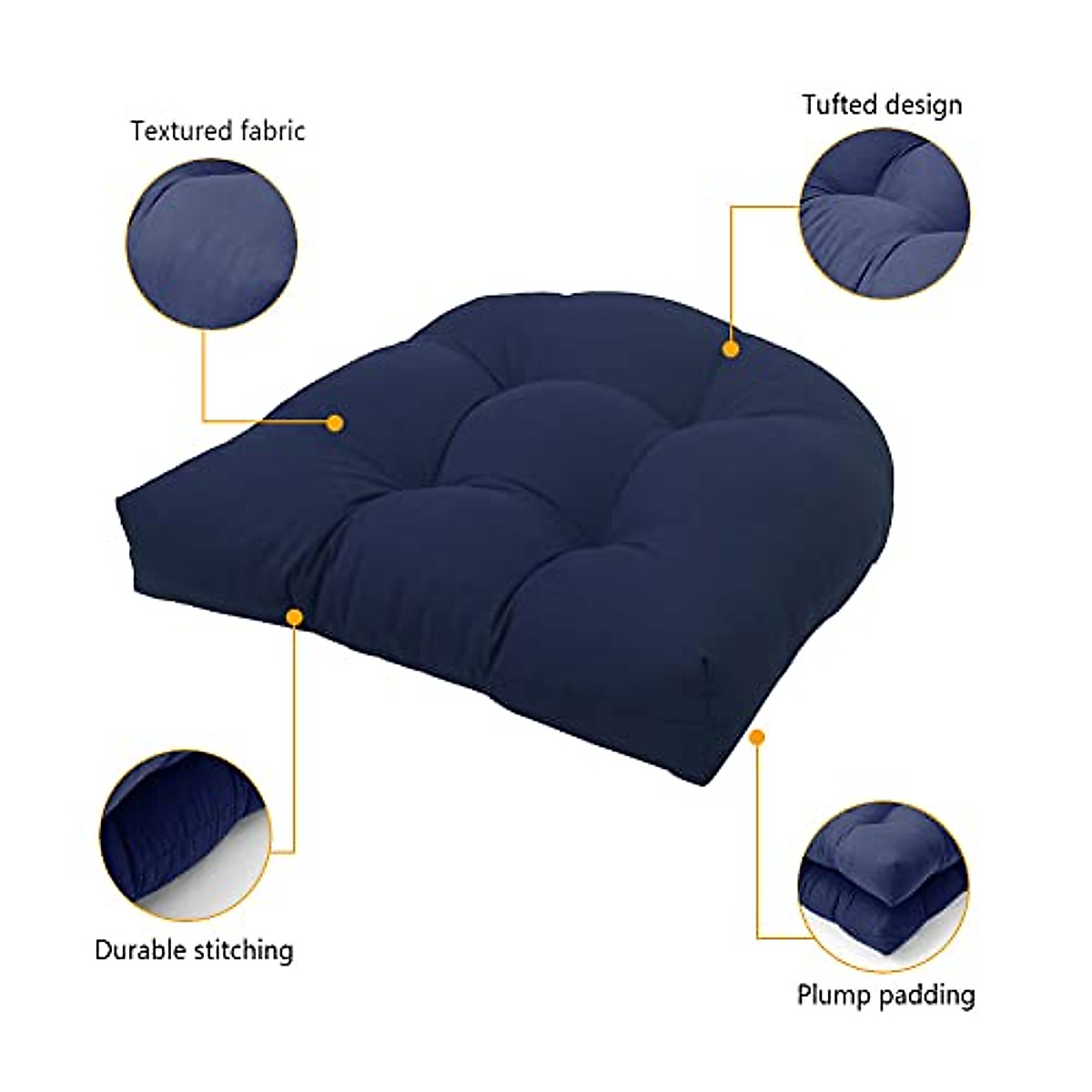 Srutirbo Outdoor Chair Seat Cushions Set of 2, Waterproof 19" x 19"U-Shaped Patio Chair Cushions for Indoor/Outdoor Wicker Chair Rocking Chairs, Garden Furniture Kitchen Dining Room (Navy Blue)