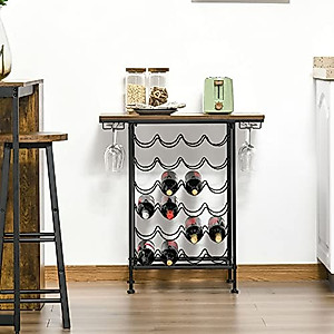 HOMCOM 24-Bottle Industrial Modern Wine Rack Table, Freestanding 6 Tier Wine Bottle Organizer with Glass Stemware Holder, Natural/Black
