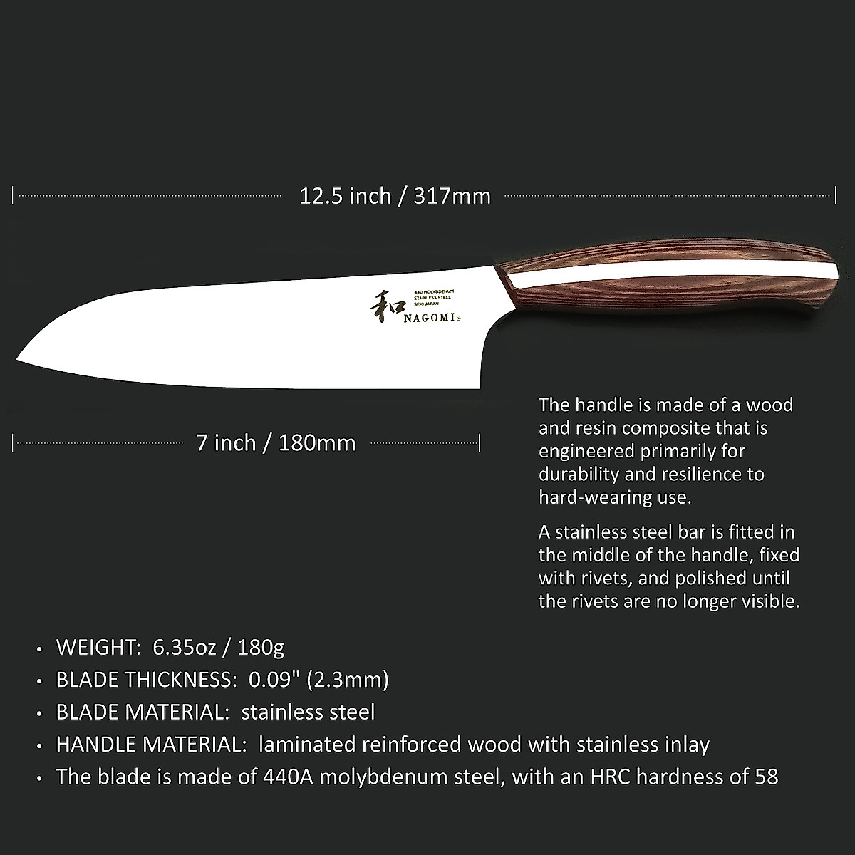 NAGOMI] 7-Inch All-Purpose Knife for Meat, Fish, Vegetables | Professional-Quality Japanese SANTOKU Kitchen Knife with Ergonomic Handle | Stainless Steel Ultra Sharp | Gift Box