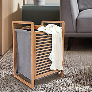 One-Section Organizer Storage Shelf with Bamboo Frame and Baskets Storage Drawers Unit,Laundry Towel Hamper Cabinet Tower One Part Compartment Sorter Basket