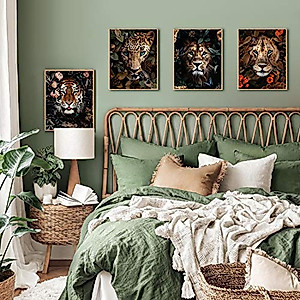 AllBlue Jungle Safari Animal Wall Art Prints Poster Lion Tiger Leopard Animal Wall Decor Set of 4 Animal Wall Pictures for Living Room Home Decor (8"x10" Unframed)