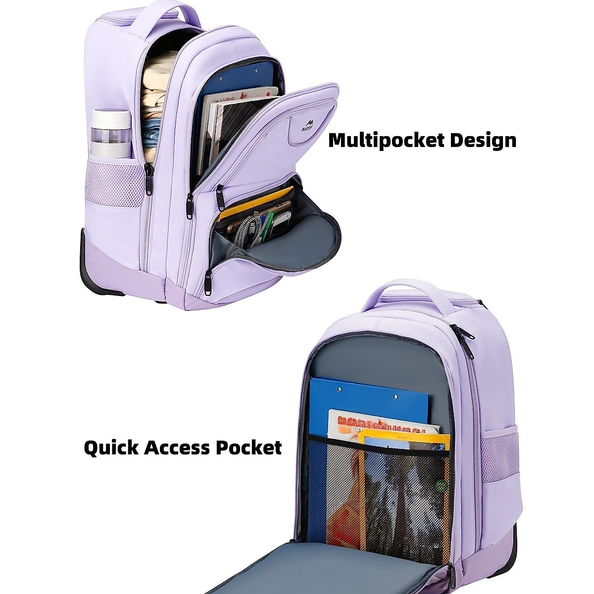 MATEIN Rolling Backpack for Women, 17 Inch Travel Laptop Backpacks with Wheels, Waterproof Large Roller Carry On Luggage Wheeled Backpack, Trolley Overnight Suitcase Business Computer Bag, Purple