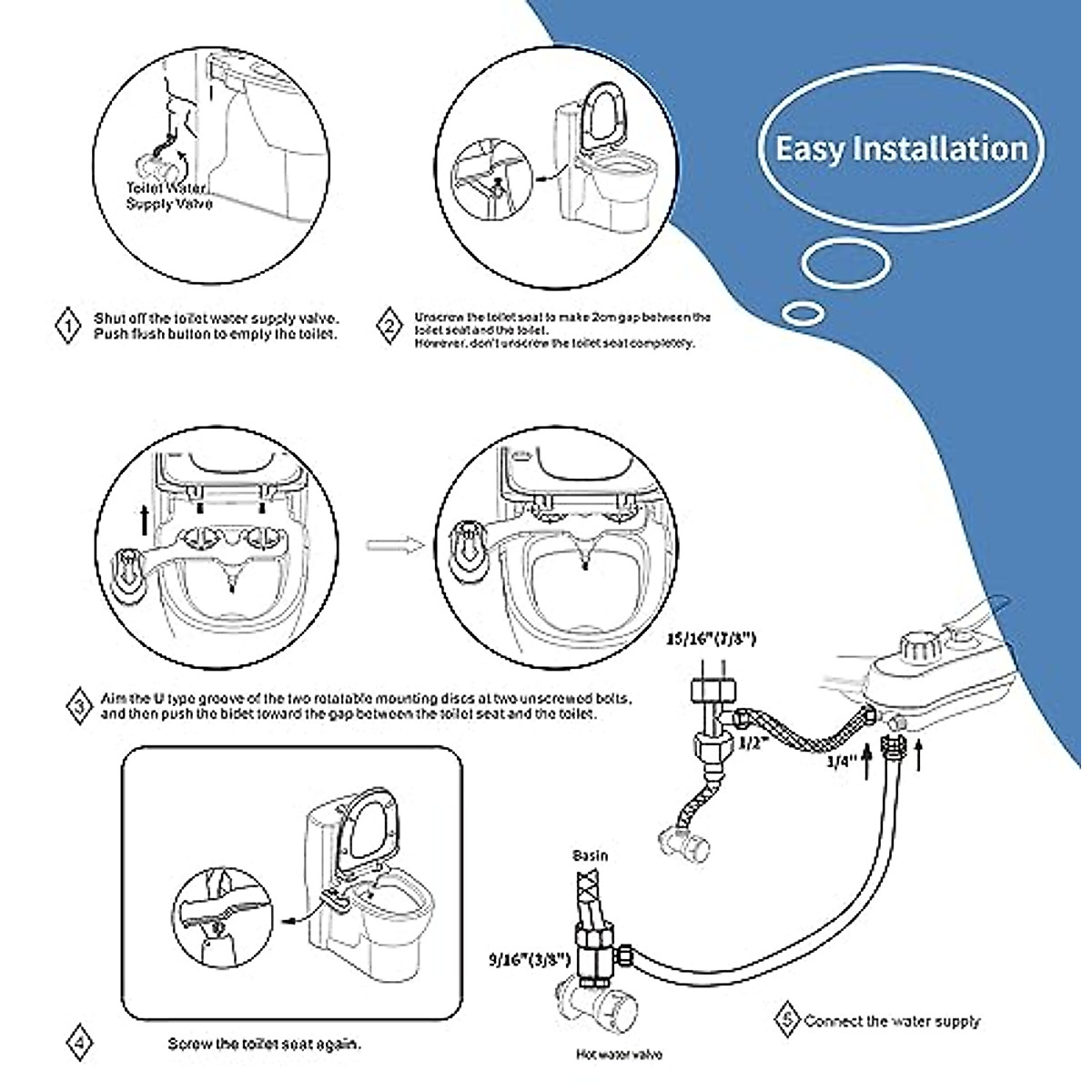 Elcare Bidet AMI910- Hot and Cold Water Bidet Attachment for Toilet - Self Cleaning Dual Nozzles(Frontal & Rear Wash) - Non-Electric Mechanical Bidet Toilet Attachment