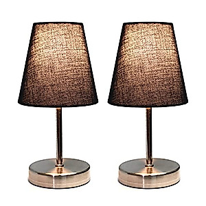Simple Designs LT2013-BLK-2PK Sand Nickel Mini Basic Table Lamp with Fabric Shade 2 Pack Set, Black , 2 Count