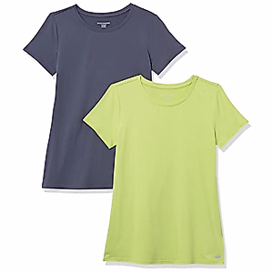 Amazon Essentials Women's Tech Stretch Short-Sleeve Crewneck T-Shirt (Available in Plus Size), Pack of 2, Lime Green/Slate Grey, Medium