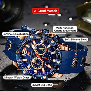 Mini Focus Men Watches Unique Casual Wrist Watches (Chronograph/Waterproof/Luminous/Calendar/24 Hours) Silicon Band Fashion Watches for Men(Blue)…