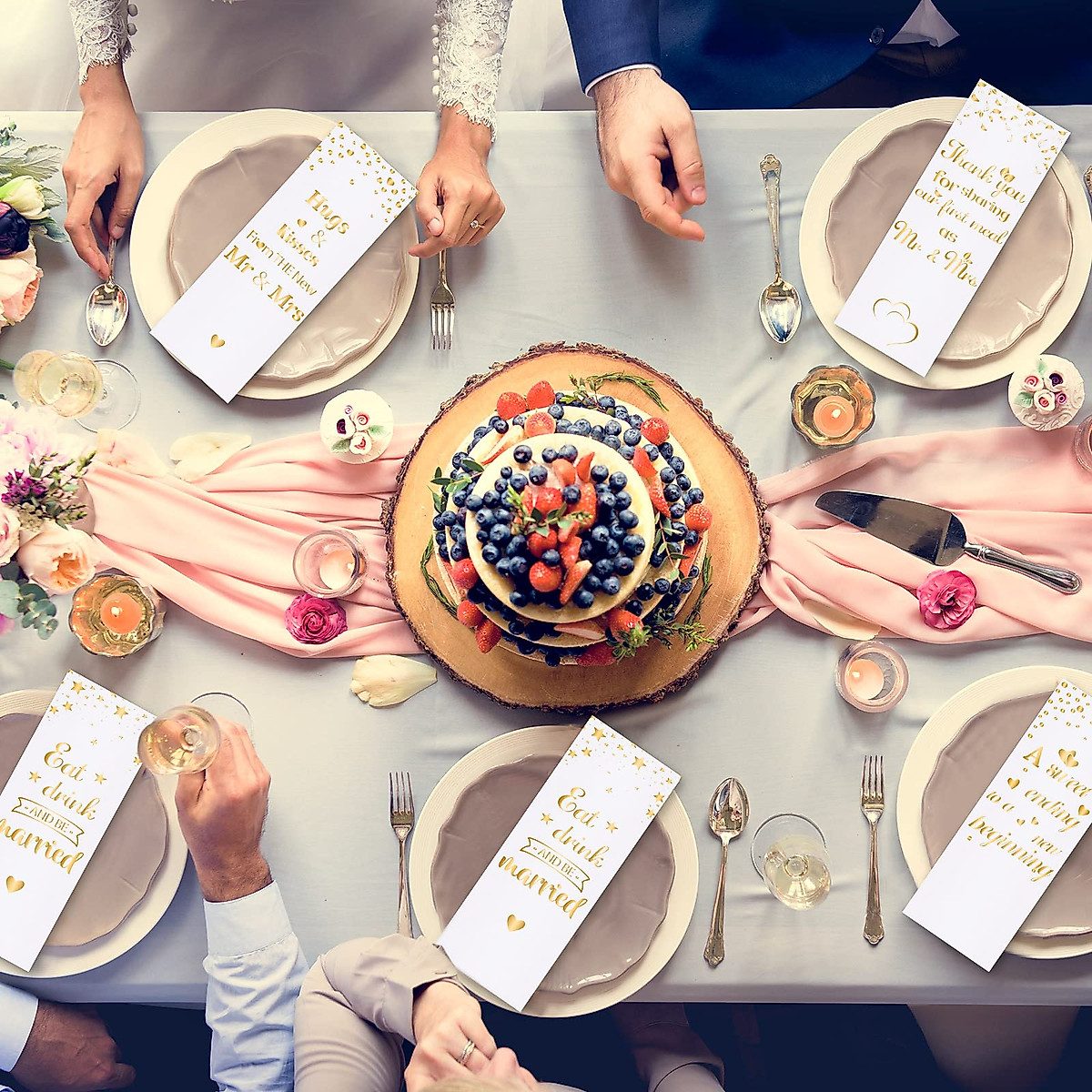 100 Pieces Valentine's Day Silverware Bags Wedding Silverware Sleeves Utensil Holder Unfinished Personal Name Paper Silverware Bag Disposable Cutlery Holder for Rehearsal Dinner Engagement Barbeque