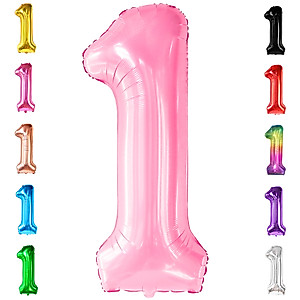 KatchOn, Pink One Balloon for first Birthday - Giant, 40 Inch | Pink Number 1 Balloons for 1st Birthday | Light Pink 1 Balloon Numbers, 1st Birthday Decorations Girl | One In A Melon Party Decorations