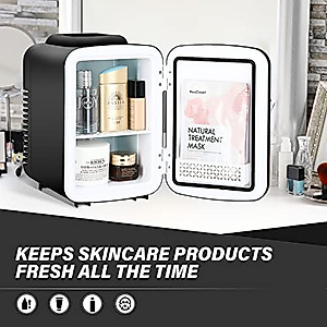 YSSOA 4L Mini Fridge with 12V DC and 110V AC Cords, 6 Can Portable Cooler & Warmer Compact Refrigerators for Food, Drinks, Skincare, Office Desk, Black, Bedroom, Dormitory, Car, Black