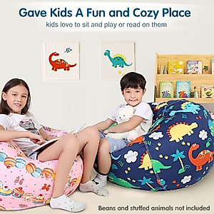 Lukeight Stuffed Animal Storage Bean Bag Chair Cover for Kids, Dinosaur Zipper Beanbag Chair Cover for Organizing Toddler & Kids' Rooms Plush Toys (Dinosaur, Large)