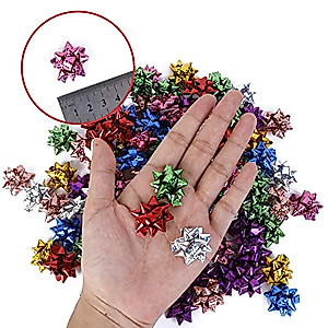 WELTOKE 100 Pcs 1" Mini Laser Gift Bows Set, Sparkly Holiday Bows for Gift Wrapping, Christmas Wrapping Ribbon, Crafting, Wedding, Party, Festival, Florist Flower