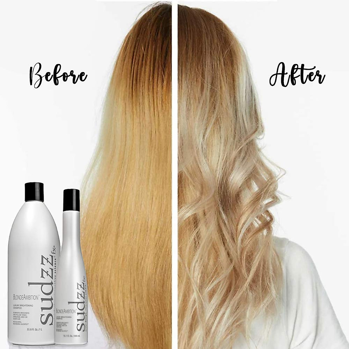 SUDZZFX BlondeAmbition Luxury Brightening Shampoo - Blonde Hair Shampoo - Sulfate Free Shampoo for Men & Women - Travel Size Shampoo - Color Treated Shampoo - Blue Shampoo for Gray Hair, 10.1 Fl Oz