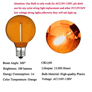LRSUEYSKIN G40 Orange LED Replacement Bulb 1W Decorative Light Bulbs Shatterproof Waterproof LED Outdoor String Lights Night Light E12/C7 Candelabra Base for Wedding Party Garden Yard,15 Pack(Orange)