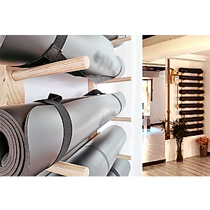 MTSON Yoga Mat Holder Home Wooden Yoga Mat Holder Gym Decor, for Foam Rollers Yoga Mat/Sports Sweat Towel, Yoga Studio or Commercial Gym Large Storage Yoga Mat Accessories