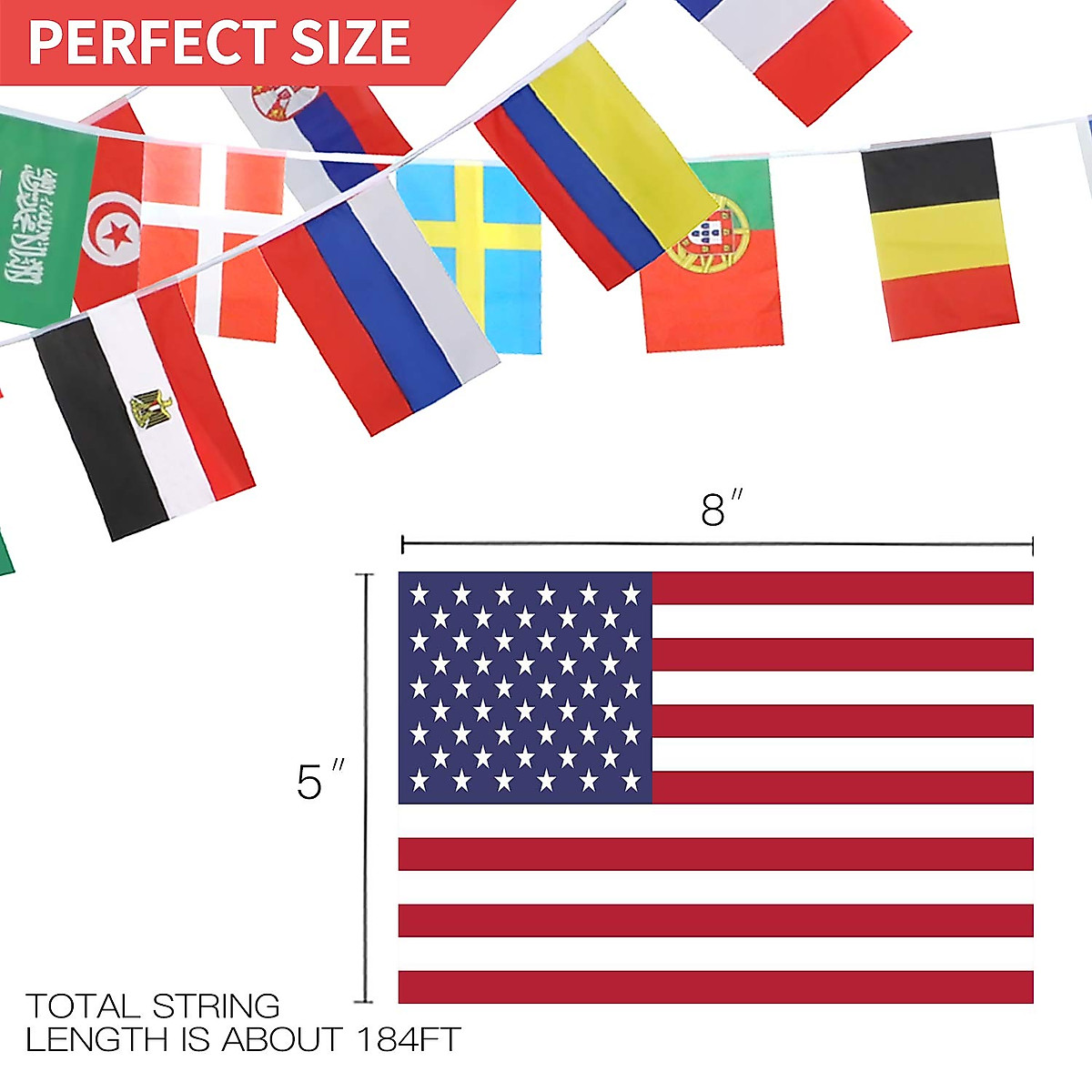 Anley 184Ft 200 Countries String Flag - International Bunting Banners for Party Decorations, Bars, Sports Clubs, School Festivals, Celebrations - 8" x 5", 200 Flags, 184 Feet