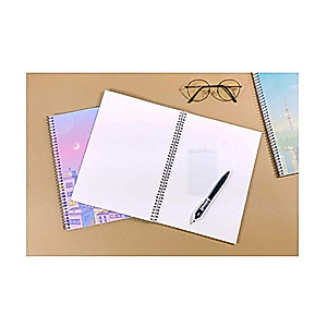 Cute Korean Aesthetic Blank Unlined Spiral Planning Drawing Notebook/Journal for girls, Women, College, School - 130 p each, 7.4” x 10.2”, 4 Count (cocktail lights, enchanted, last bus, still awake) + 1 dalgaru sticker sheet