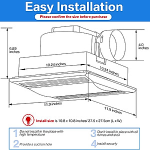 Fiada Bathroom Exhaust Fan Ultra Quiet 1.0 Sones, Bathroom Ceiling Vent Fan with LED Lights, 110 CFM Bath Ventilation Fan Vent for Home Household Bath Office Hotel 105 sq. ft.(Stable Light)