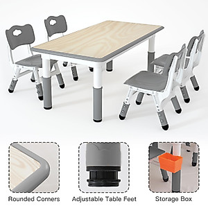 LulliSpace Kids 4 Height Adjustable Toddler Chair Set,47.2"X23.6"Graffiti Desktop,Activity Table for Daycares,Homes,Classroom,Eco-Friendly, and Stylish Design, Gray
