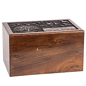 INTAJ Cremation Urn for Human Ashes Adult Male Female - Tree of Life Wooden Box Urn for Ashes - Handmade Decorative Funeral Urn (Customised Tree Birds, L (9x6x5) 185 Cu/in)