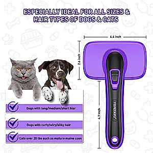 Pet Self Cleaning Slicker Brush for Shedding & Grooming Long Short Haired Dogs, Cats Retractable Brush for Large and Small Gently Removes Loose Undercoat, Mats Tangled Hair from Pet's Coat - Purple