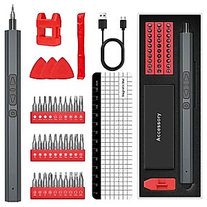 CasaCulina Mini Electric Screwdriver, 37 in 1 Electric Precision Screwdriver Kit with 30 Magnetic Bits, Small Electric Screwdriver Set Cordless Rechargeable Repair Tools for Phone Camera Watch, Red