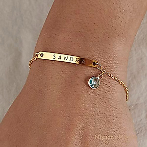 Custom Name Bracelets for Women Mothers Day Gifts for Mom Family Sister Friendship Matching Bracelet With Birthstone Handmade Jewelry Personalized Engraved Best Friend April May Birthday Gift - 2BR-BS