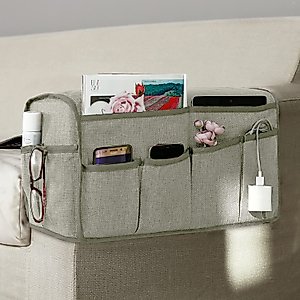 Joywell Anti-Slip Armrest Covers with 8 Pockets for Sofa Couch, Armchair Caddy & Organizer for Remote Control, Phone, iPad, Super Durable Arm Protector for Dog, Cat, Pets, 1 Pcs, Silver Grey