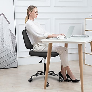 ERGOSEAT Armless Home Office Desk Chair with Wheels, Modern Ergonomic Drafting Rolling Chair with 360° Swivel Wheels,Height Adjustable Computer Task Chairs for Small Space, Black