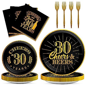 96 Pcs Cheers 30th Birthday Plates and Napkins Party Supplies Cheers to 30 Years Tableware Set 30th Party Birthday Decorations Favors for Men Women Serves 24