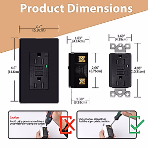 Black GFCI Outlet 15Amp 2PK,Nineleaf Black Outlets Receptacles,GFI Electrical Outlet with LED Indicator,Weather Resistant WR,Ground Fault Circuit Interrupters,120V,Wall Plates and Screws Included,ETL
