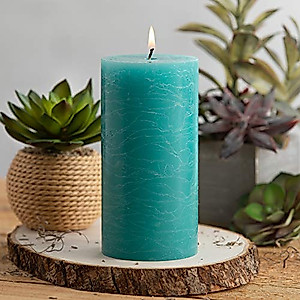 Unscented 3x6 Tall Pillar Candles – Set of 3 Hand Poured Turquoise Wax Candles | Smokeless, Clean Burning Décor for Home, Weddings, Church, Events | Sea Breeze Blue