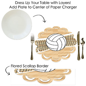 Big Dot of Happiness Bump, Set, Spike - Volleyball - Baby Shower or Birthday Party Round Table Decorations - Paper Chargers - Place Setting For 12