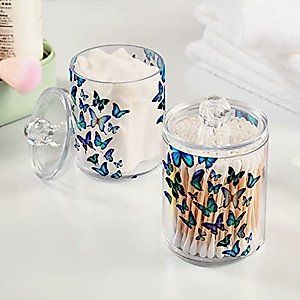 ZOEO Bathroom Canister Set of 2, Butterfly Dream Magic Blue Clear Plastic Jars Holder Dispenser Farmhouse Sugar Storage Countertop With Airtight Lids, Kitchen Theme Decor