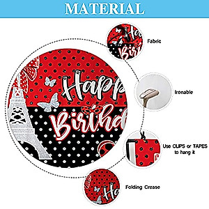 Allenjoy 68" x 45" Ladybug Birthday Backdrop Red and Black Glitter Party Supplies Decorations Photoshoot Baby Girls Kids Bday Banner Eiffel Tower Bow Decor Background Photo Booth Props