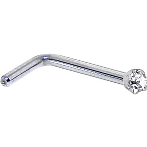 Body Candy Solid Platinum 1.5mm (0.015 cttw) Genuine Diamond L Shaped Nose Stud Ring 18 Gauge 1/4"