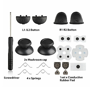 SaiDian 1Set Silicone Conductive Rubber Pad Joystick Thumb Sticks Replacement Kit L1 R1 L2 R2 Button Thumbsticks Repair Tools Kit for PS4 Controller