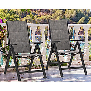 PHI VILLA Patio Dining Chairs Set of 2, Portable Outdoor Dining Chairs Padded Folding Patio Chairs Aluminum with Adjustable High Backrest for Terrace, Porch, Poolside, Yard
