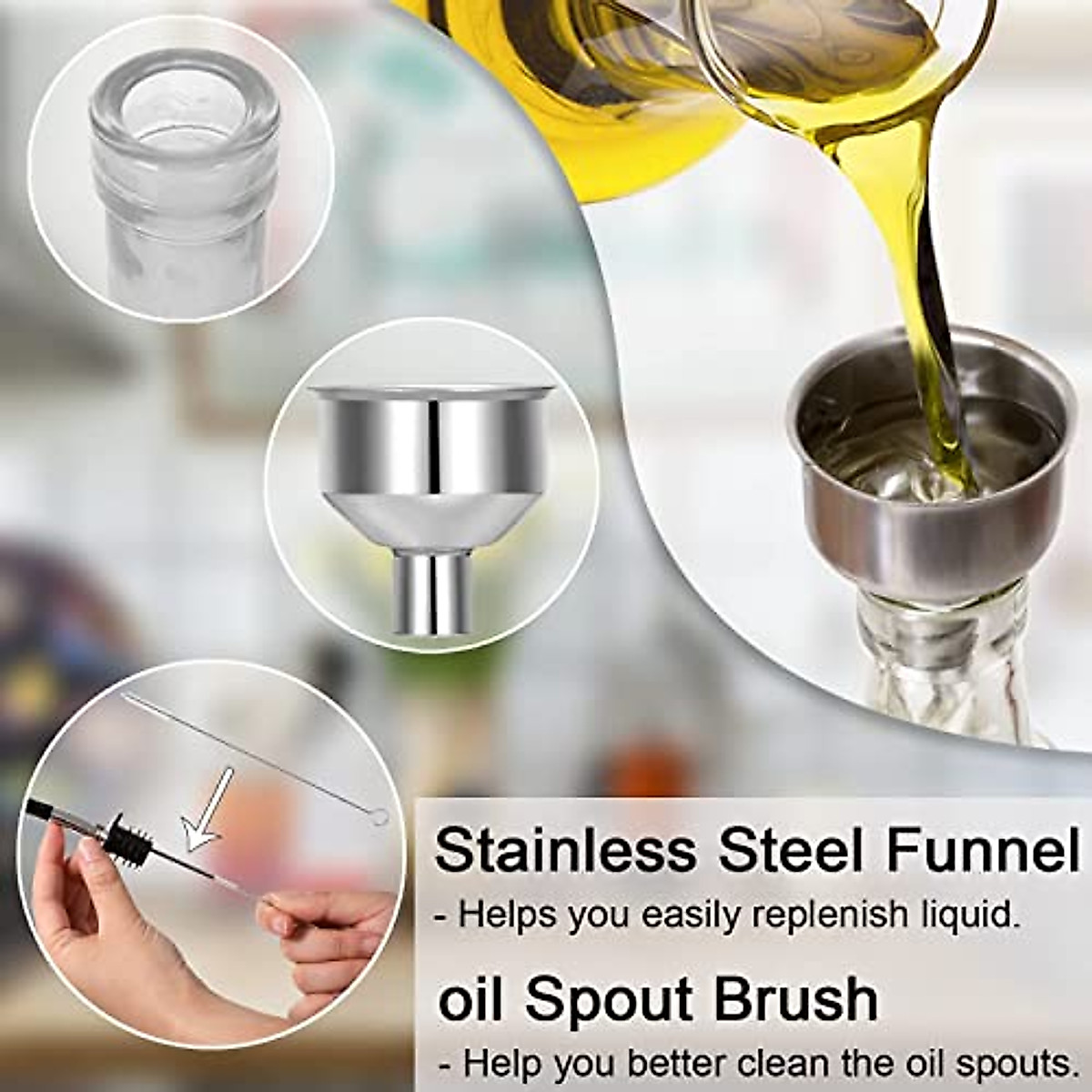 Gusnilo 8 oz Olive Oil Dispenser Olive Oil Dispenser Bottle Syrup Dispenser Oil and Vinegar Dispenser Set Oil Bottles for Kitchen 250ml with Pour Spouts and Funnel 2PCS