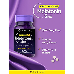 Carlyle Melatonin 5 mg Fast Dissolve 300 Tablets | Natural Berry Flavor | Vegetarian, Non-GMO Supplement