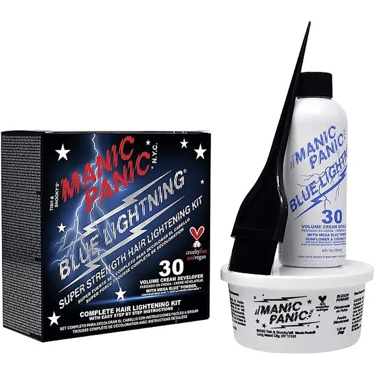 MANIC PANIC Blue Lightning Hair Bleach Kit 30 Volume Developer Bundle with Prepare to Dye Clarifying Shampoo