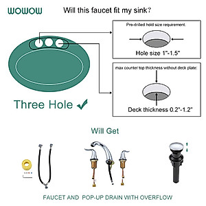 WOWOW 3 Hole Widespread Bathroom Faucet Chrome Bathroom Sink Faucets 2 Handle Bath Faucet 8 inch and 4 Hole Kitchen Faucet with Sprayer, 8 Inch Centerset Brass Bridge Kitchen Faucet