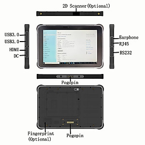 Sincoole Rugged Tablet, CPU Intel Celeron N4500/N5100,10.1 inch Windows 10 Pro Rugged Tablet with 2D Barcode Scanner and Docking Station (CPU-N4500)