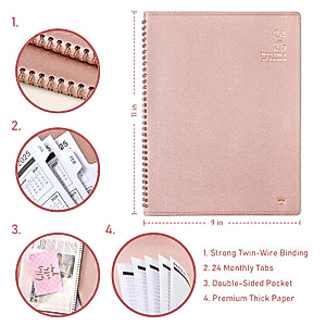 2024-2025 Monthly Planner - Monthly Calendar/Planner 2024-2025, JUL. 2024 - DEC. 2025, 9'' x 11'', 18 Monthly Planner Spiral Bound with Soft Leather Cover, 15 Note Pages, Monthly Tab, Inner Pocket